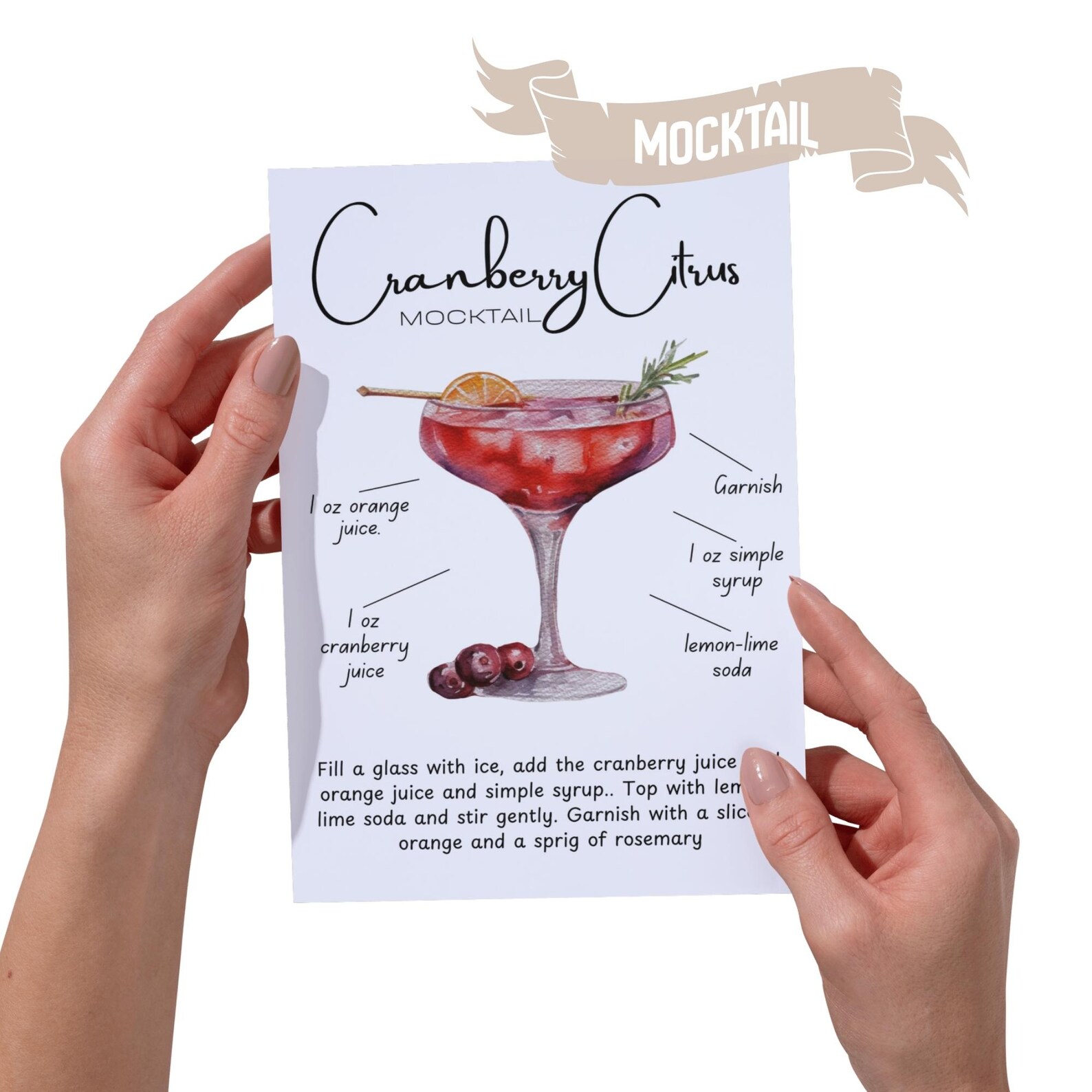 Cranberry Citrus Mocktail Recipe Card | Alcohol-free Holiday Drink ...