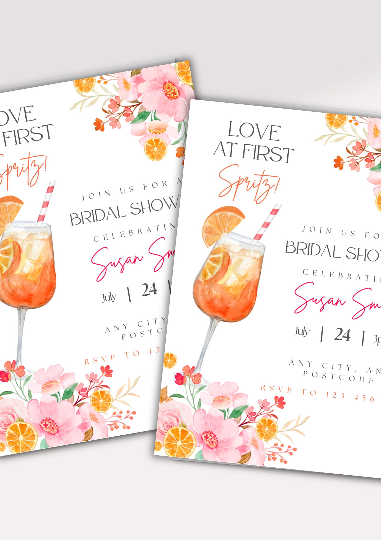 Love at First Spritz Bridal Shower Editable Invite - Etsy