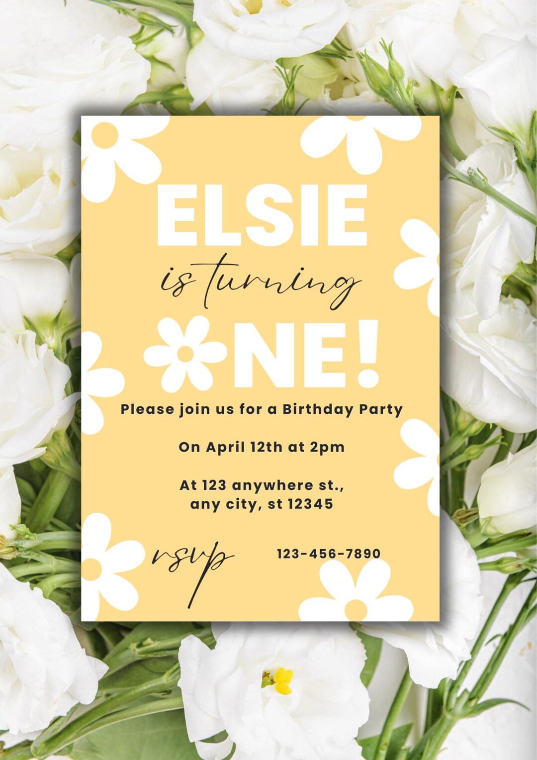 First Birthday Invitation, Yellow Daisy Design, Editable on Canva - Etsy