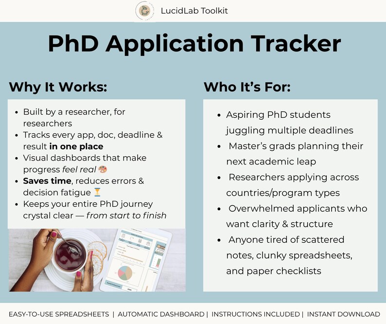 Phd Application Tracker – Excel Spreadsheet Planner | Phd Application ...