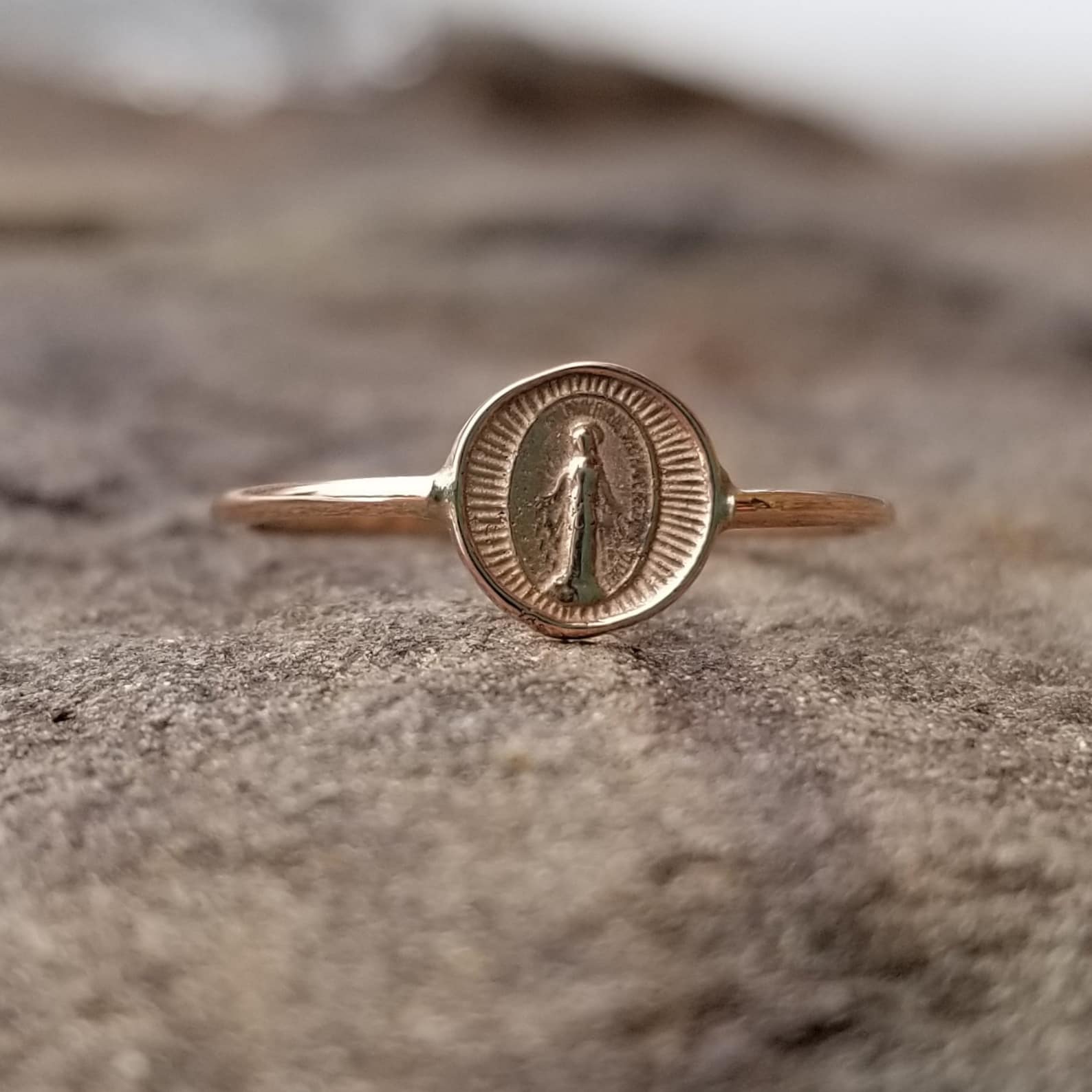 Gold Virgin Mary Ring Gold Miraculous Medal Ring 14K | Etsy