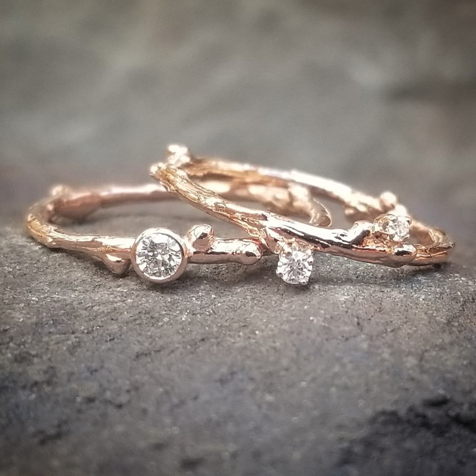 Diamond Wedding Ring Set Rose Gold Bridal Sets Wedding | Etsy