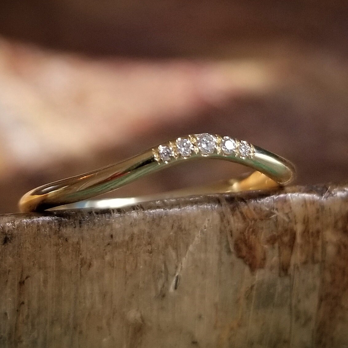 Curved Diamond Wedding Band for Women 14K Rose Gold Diamond | Etsy