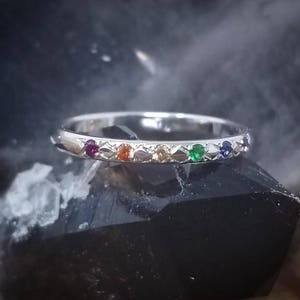 Rainbow Ring, Rainbow Wedding Bands Women, White Gold Wedding Band ...
