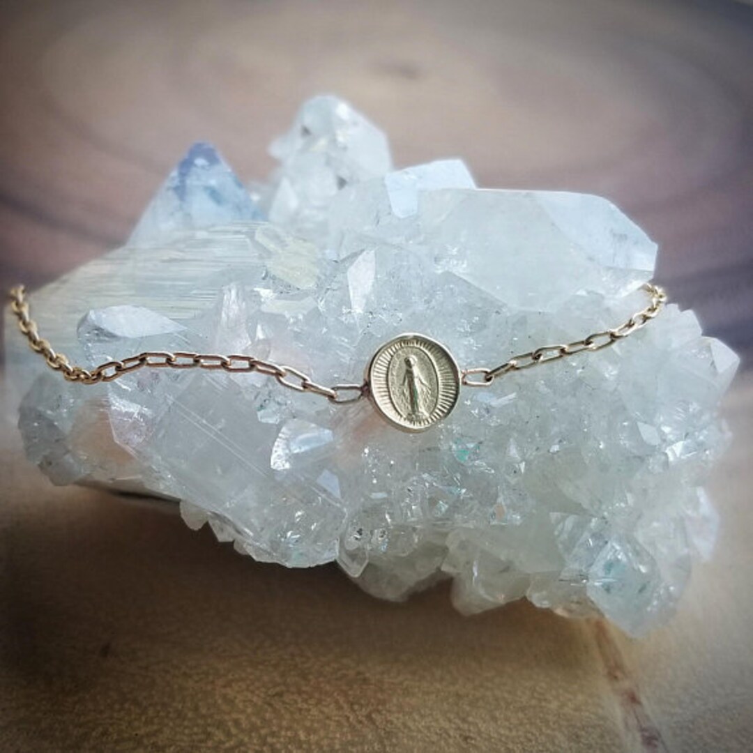 14K Gold Miraculous Medal Bracelet Virgin Mary Bracelet Mother Mary ...