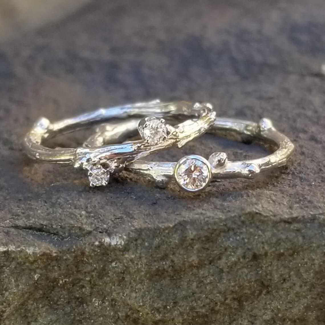 Diamond Wedding Ring Set Rose Gold Bridal Sets Wedding | Etsy