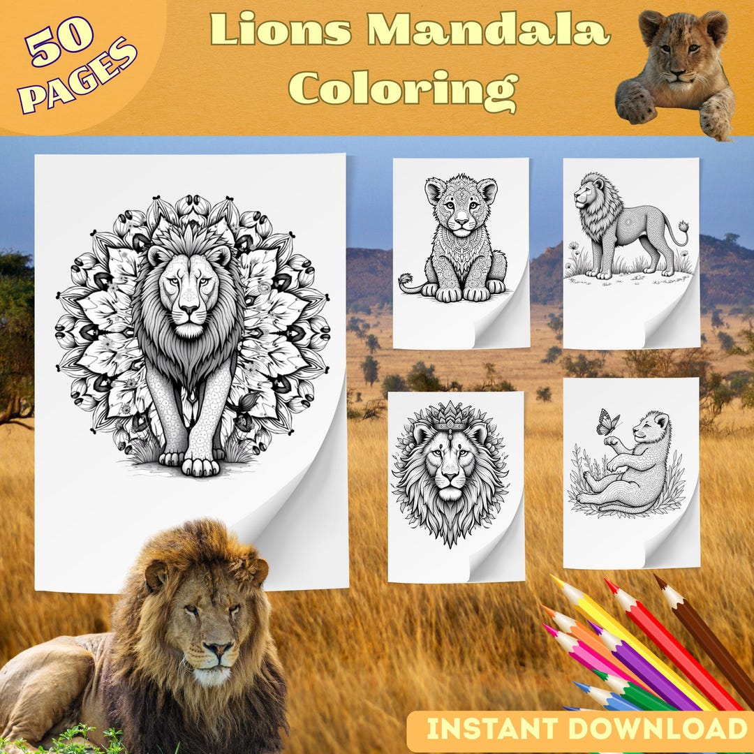 Lion Mandala Coloring Pages: 50 Majestic Designs for Teens & Adults ...