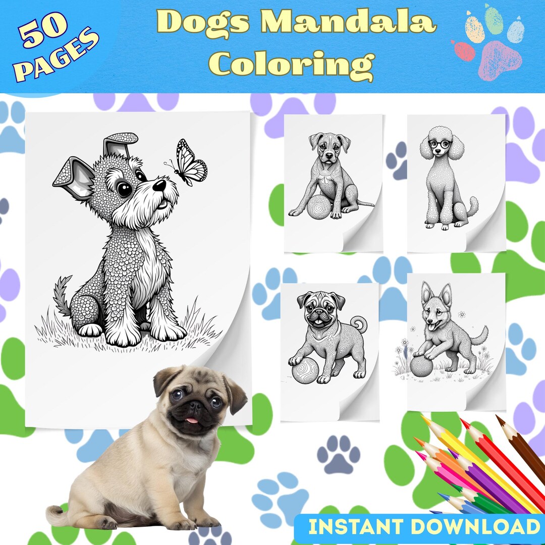 Dog Mandala Coloring Pages: 50 Relaxing Animal Designs for Teens ...