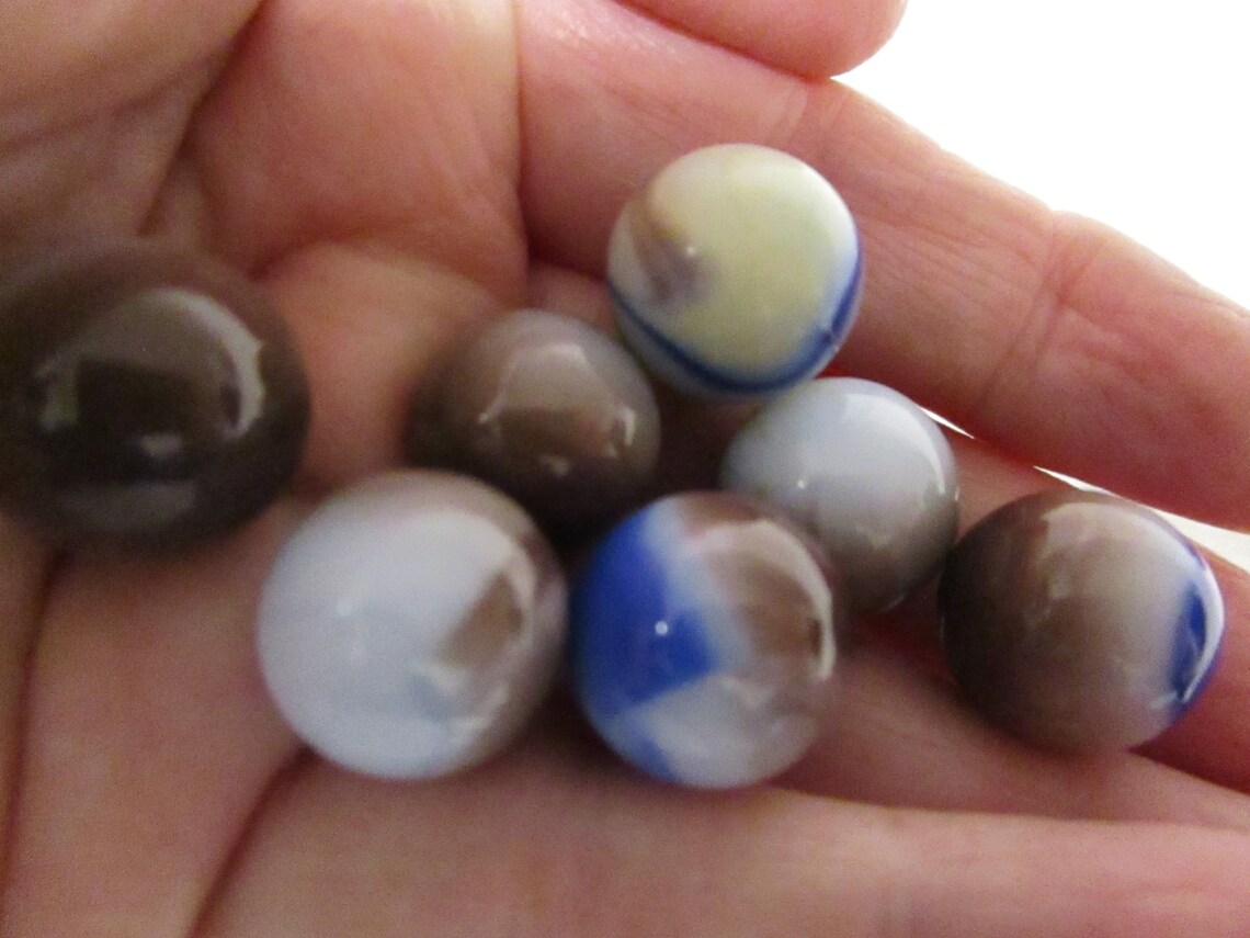 Seven Blue Brown White and Green Splash Marbles Standard | Etsy