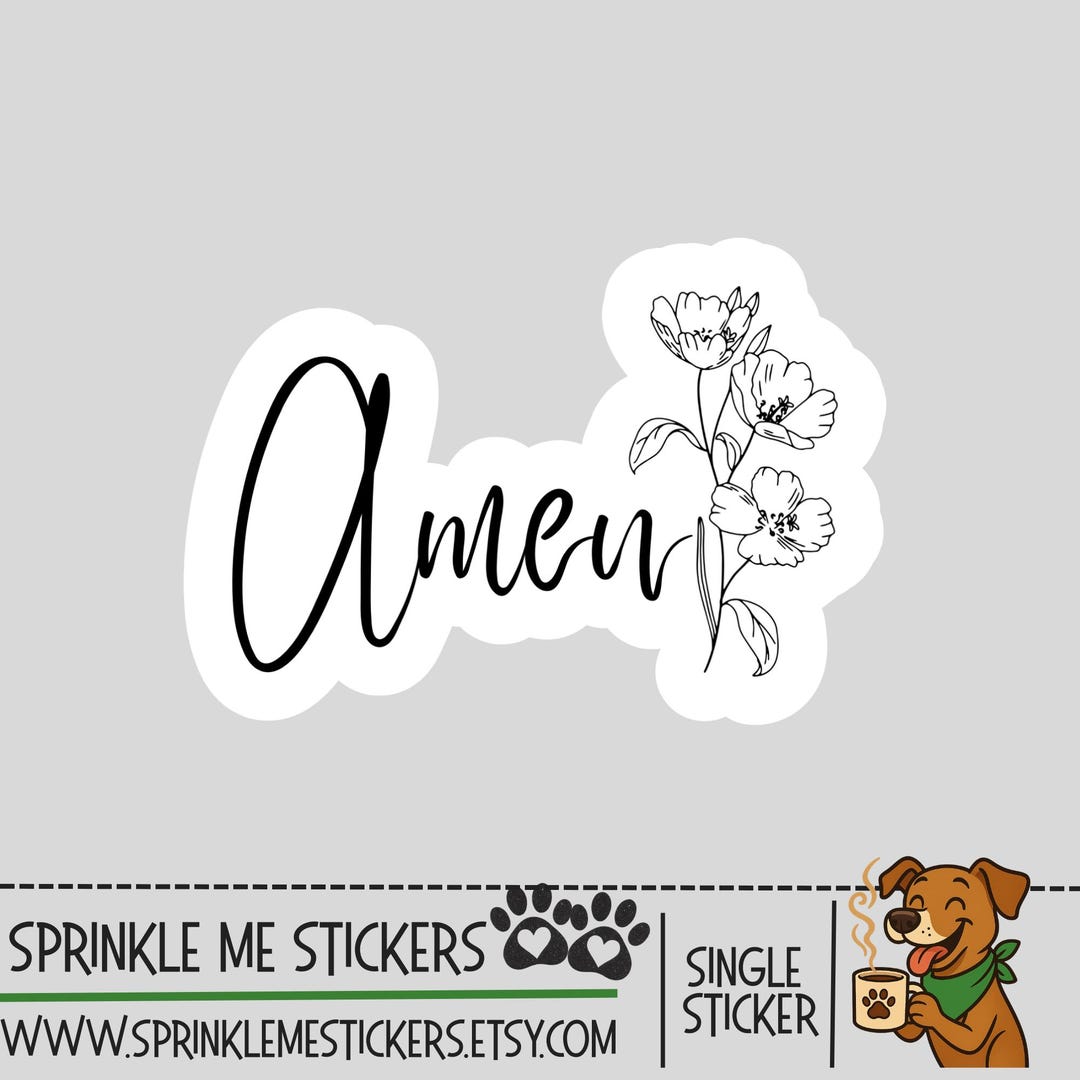 Black and White Flower Amen Sticker: Religious Vinyl Decal - Etsy