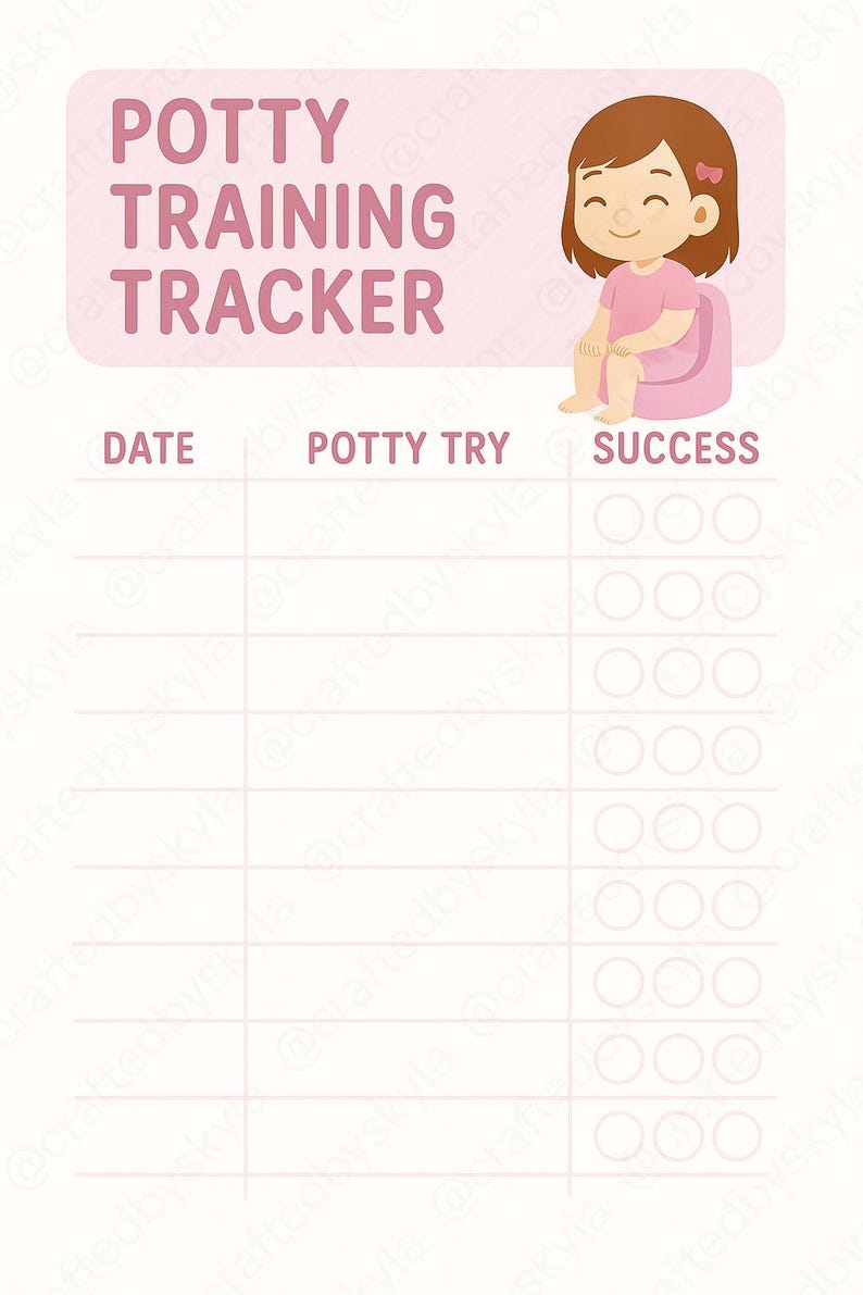 Printable Potty Training Chart for Girls | Pink Toddler Potty Tracker ...