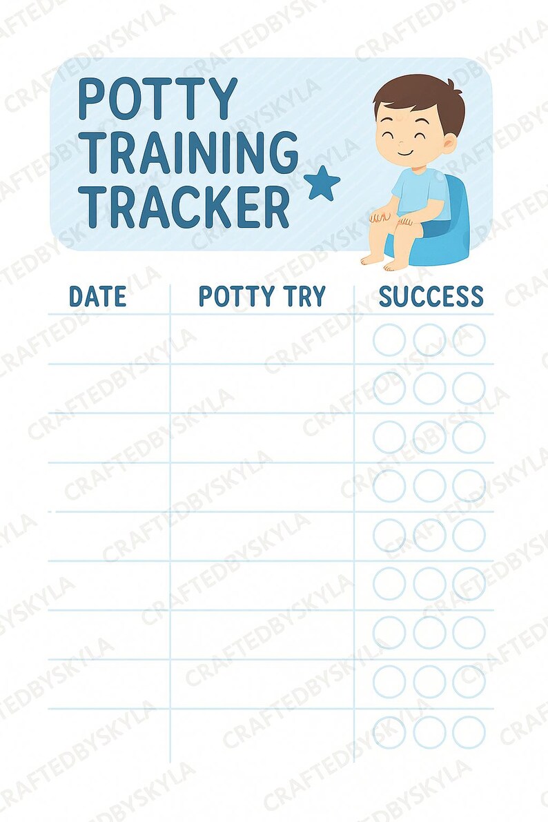 Printable Potty Training Chart for Boys | Blue Toddler Potty Tracker ...