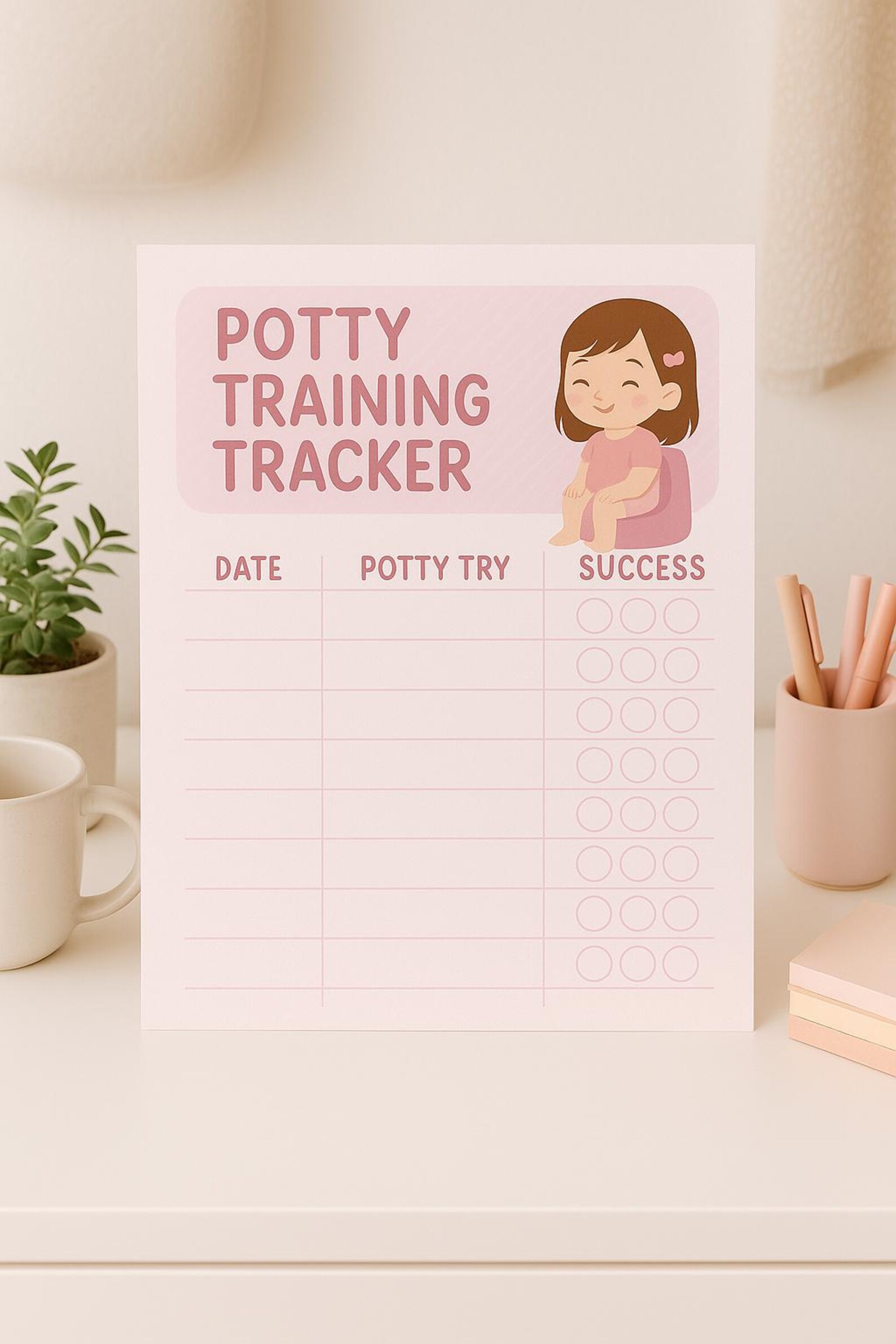 Printable Potty Training Chart for Girls | Pink Toddler Potty Tracker ...