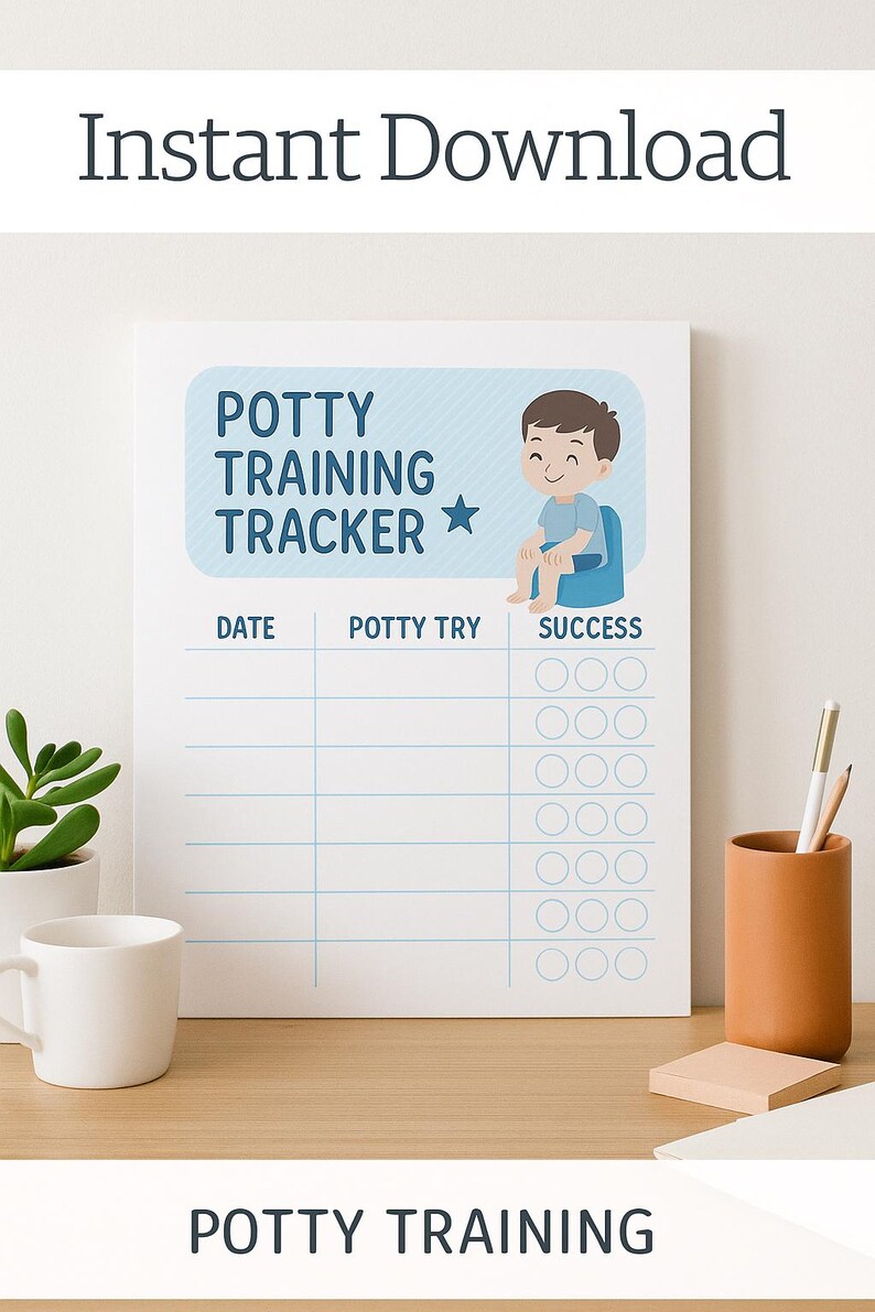 Printable Potty Training Chart for Boys | Blue Toddler Potty Tracker ...
