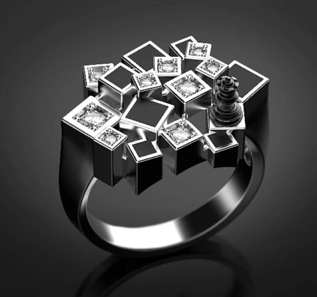 Chess Board Ring,chess Board With Black Knight Gothic Animal Chess ...