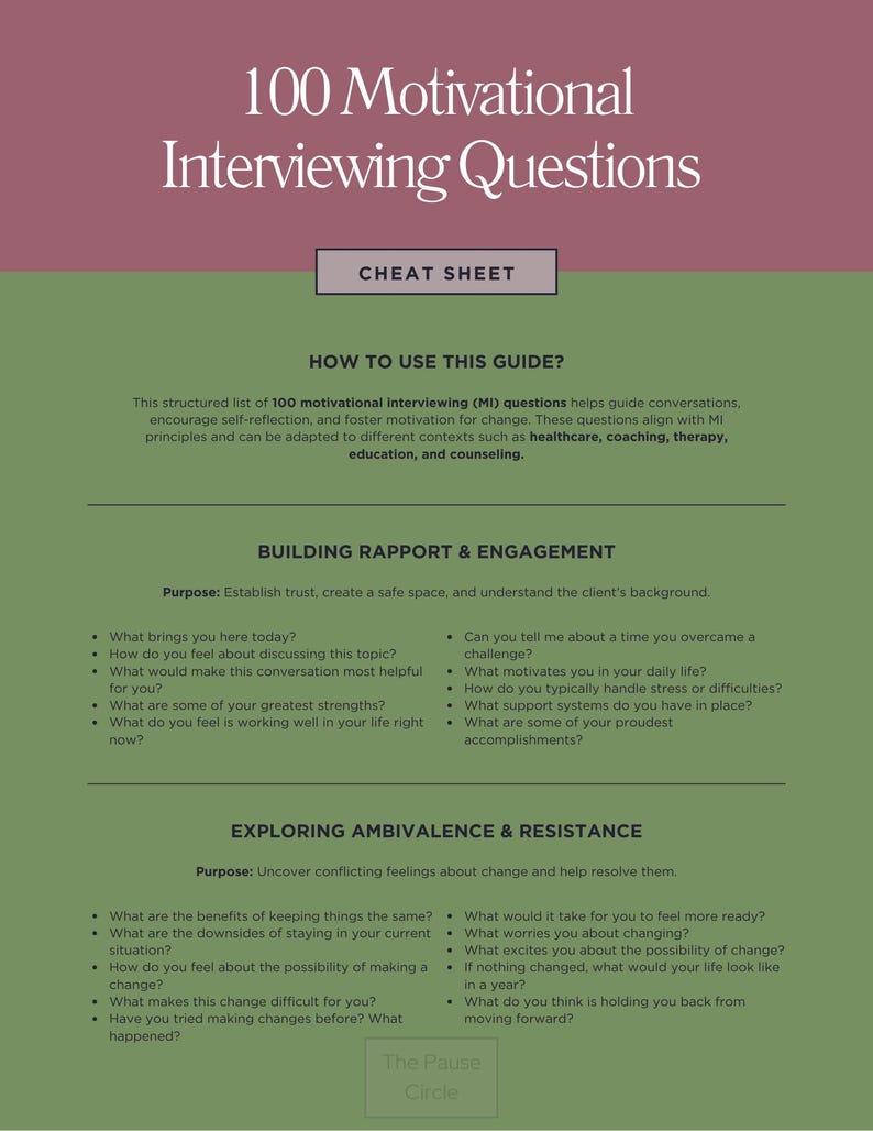 Motivational Interviewing Cheat Sheets - Etsy