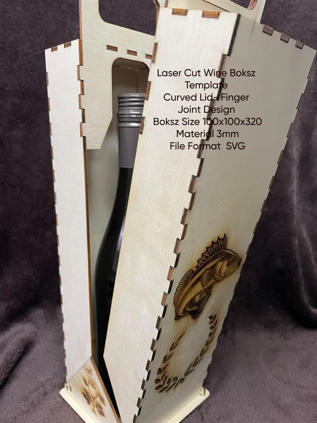 Curved Lid Wine Box SVG – Laser Cut Finger Joint Box Template – Digital ...