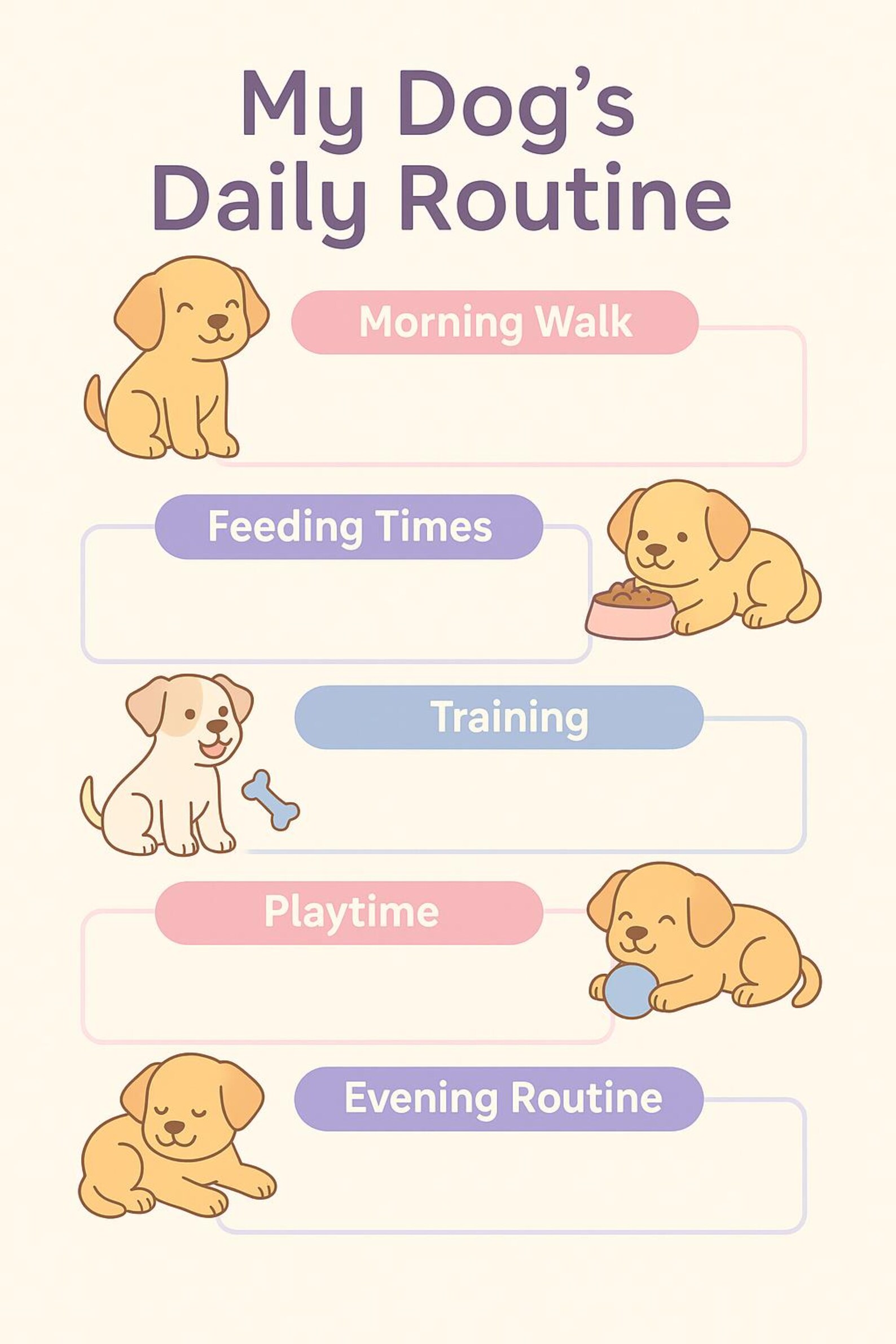 Dog Daily Schedule Chart | Printable Pet Routine Template | New Puppy ...