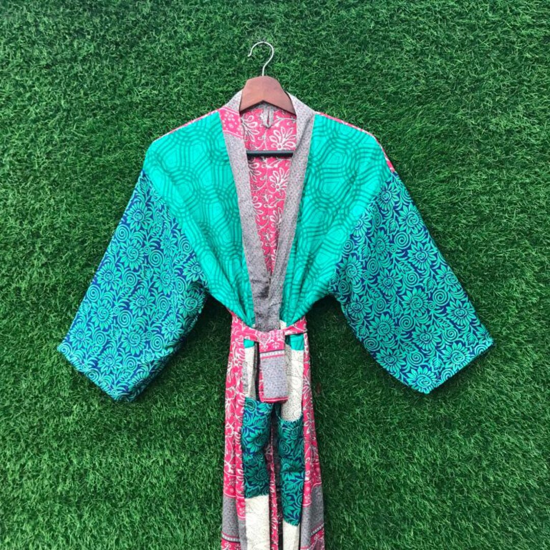 Colourful Silk One of Kind Kimono, House Robe, Bridal Robe, Recycled ...
