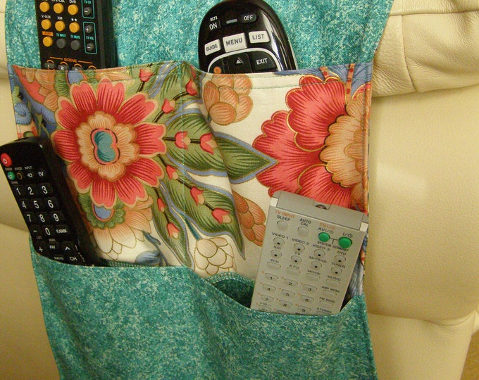 Remote Control Caddy Teal Floral 4 Pocket - Etsy