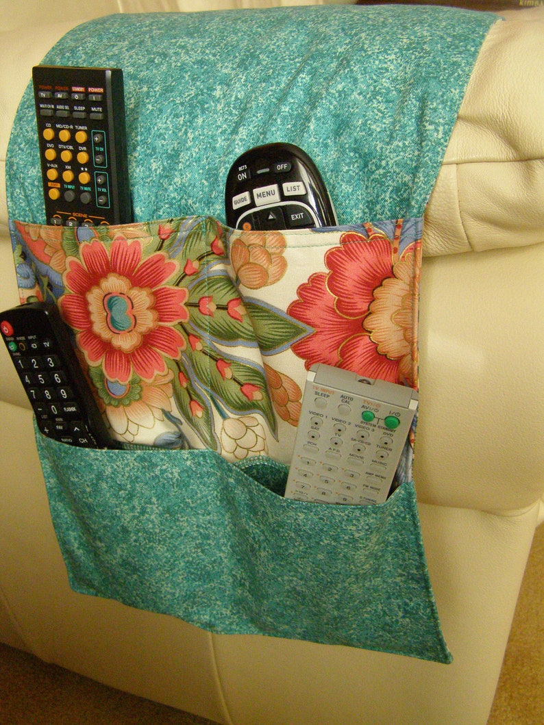 Remote Control Caddy Teal Floral 4 Pocket | Etsy