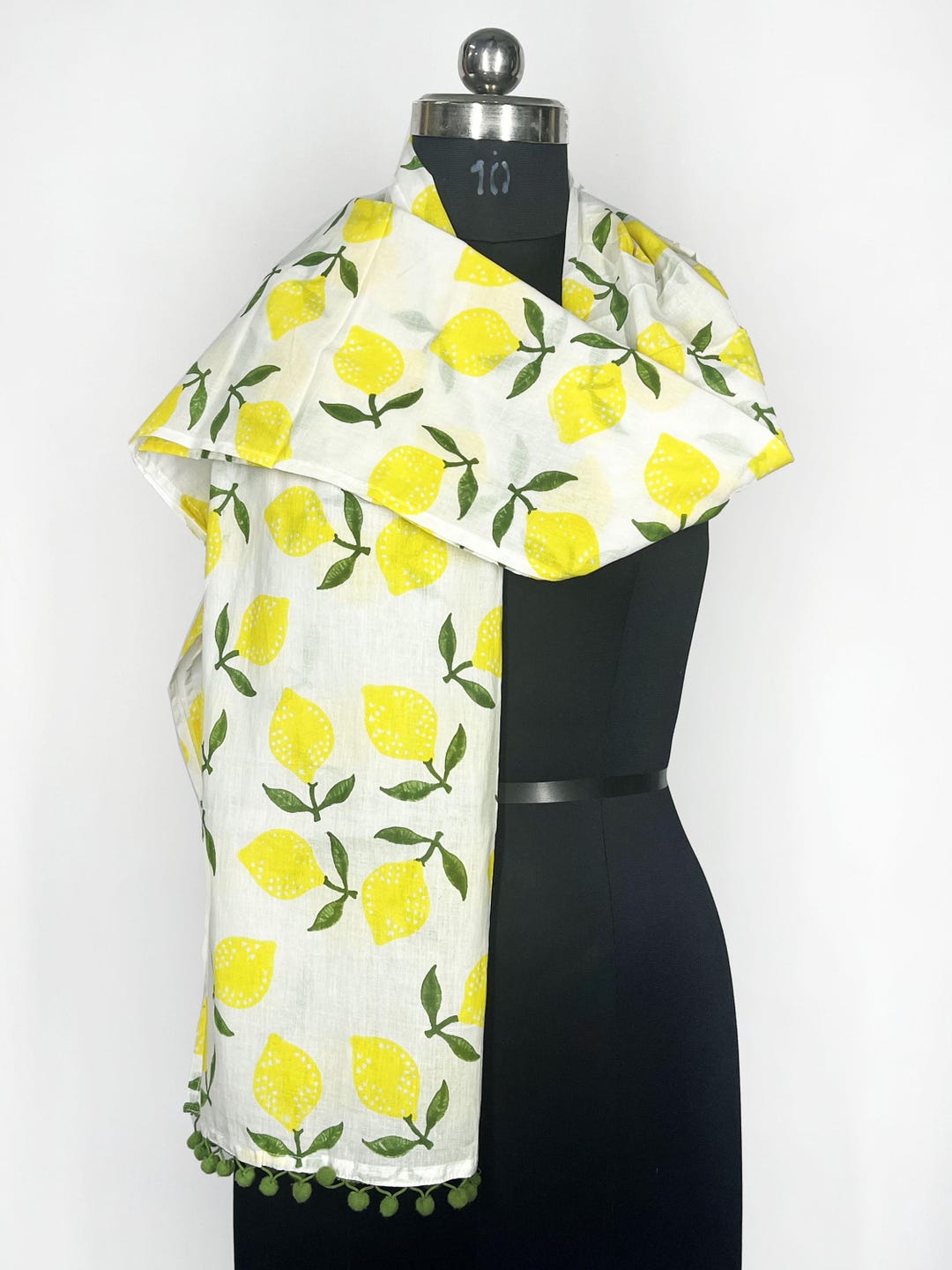 Lemon Print Cotton Scarf Handmade Boho Pom Pom Wrap - Etsy