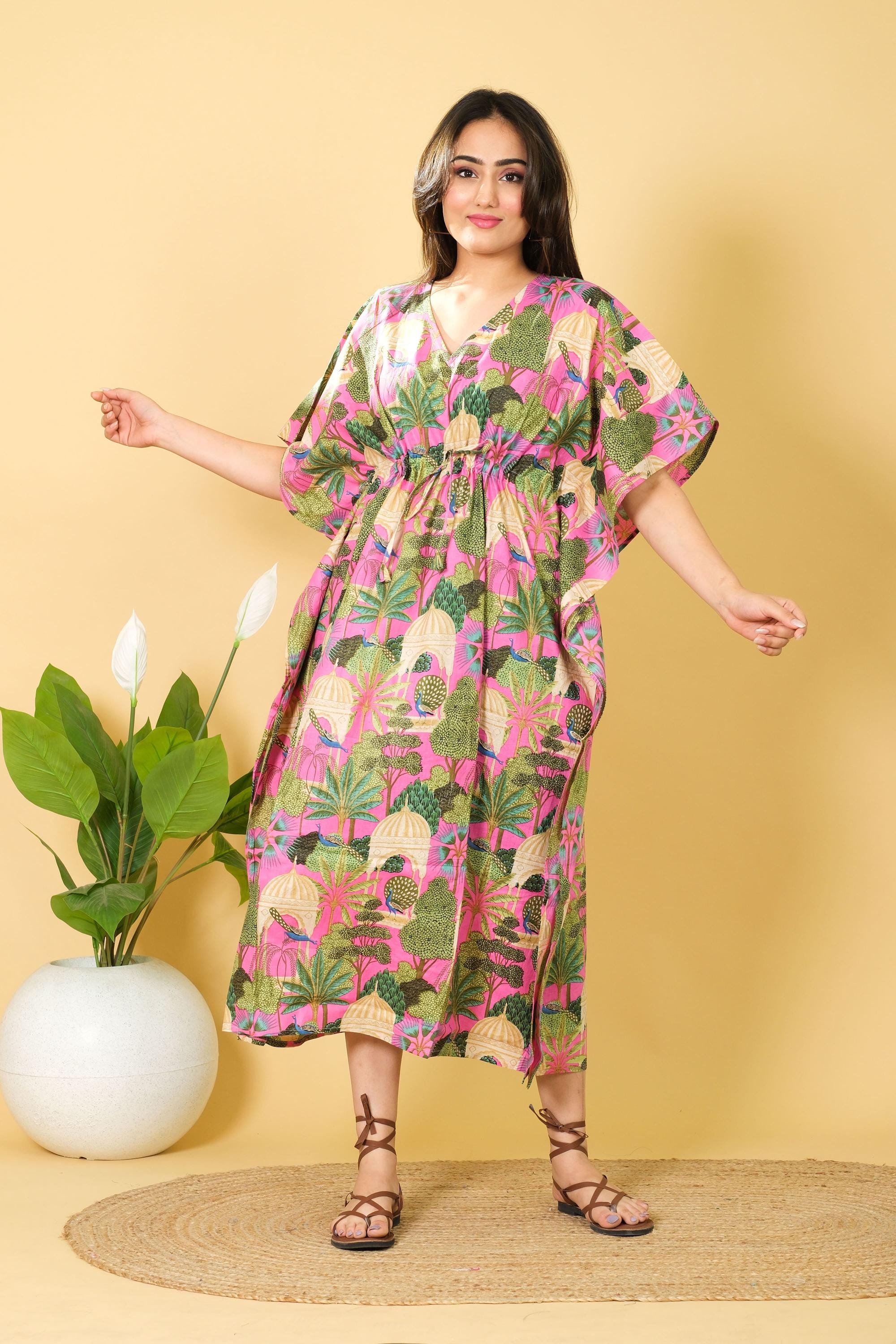 Pink Tropical Kaftan Dress Adjustable Beach Maxi - Etsy