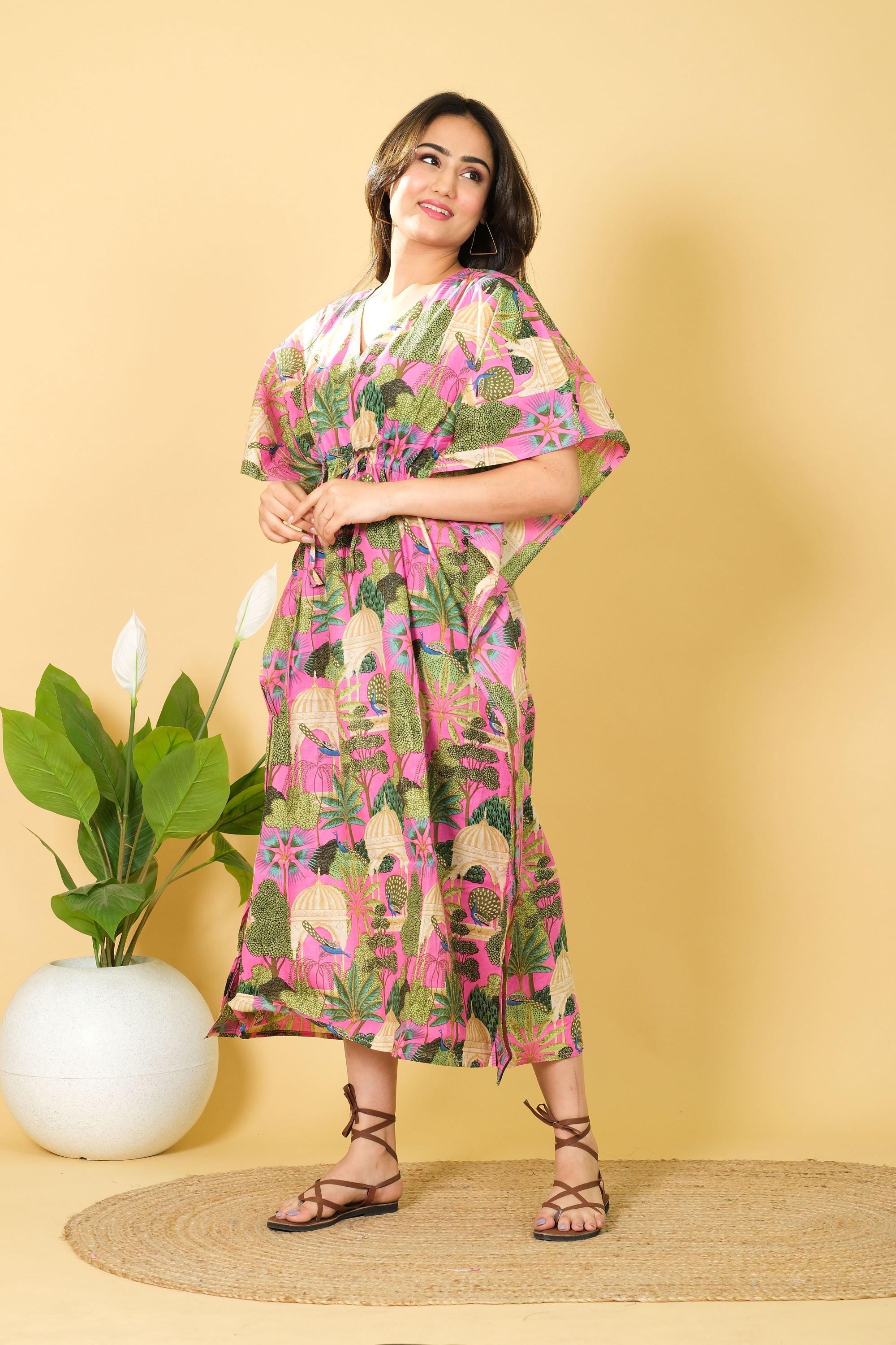 Pink Tropical Kaftan Dress Adjustable Beach Maxi - Etsy
