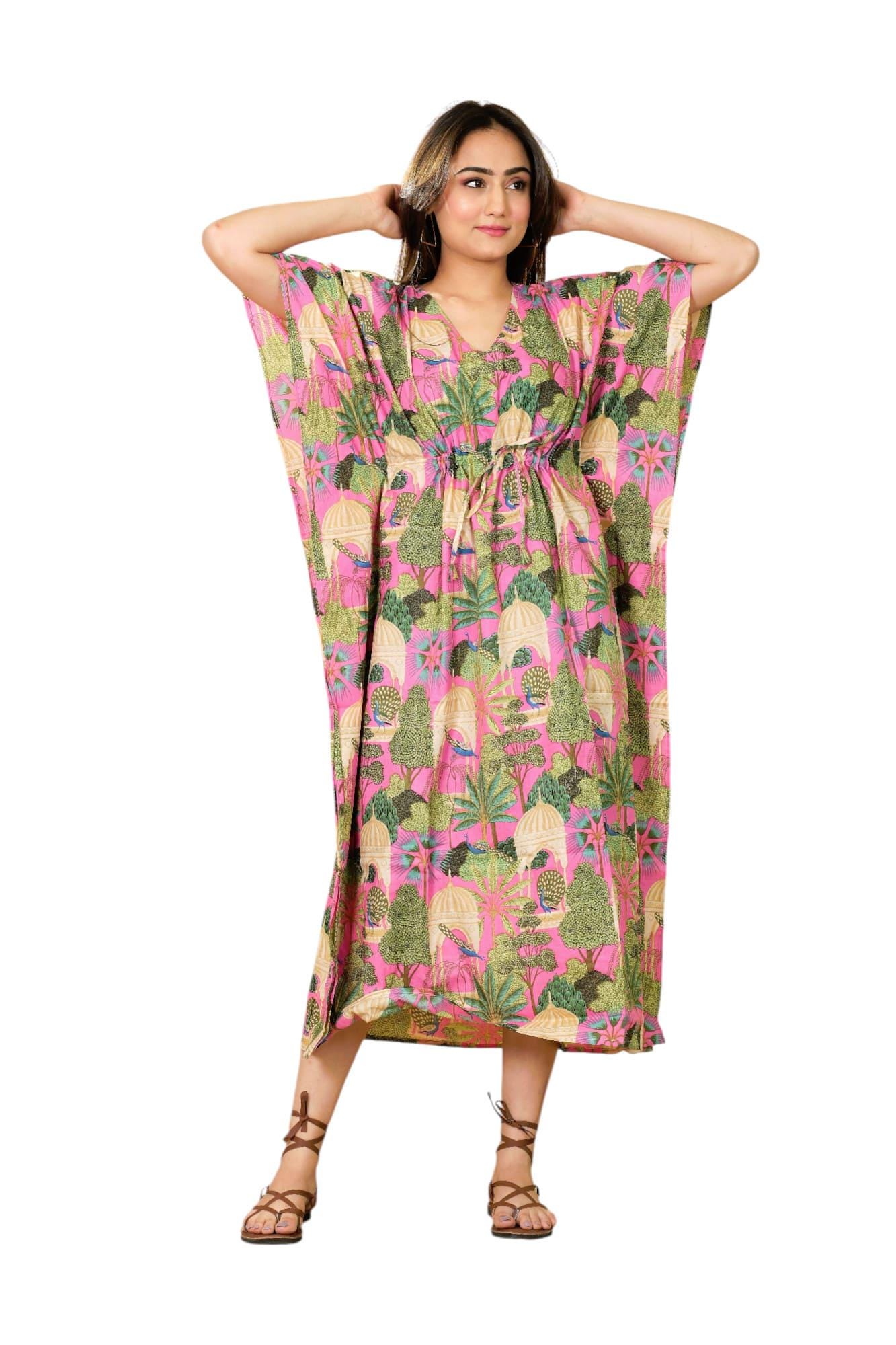 Pink Tropical Kaftan Dress Adjustable Beach Maxi - Etsy