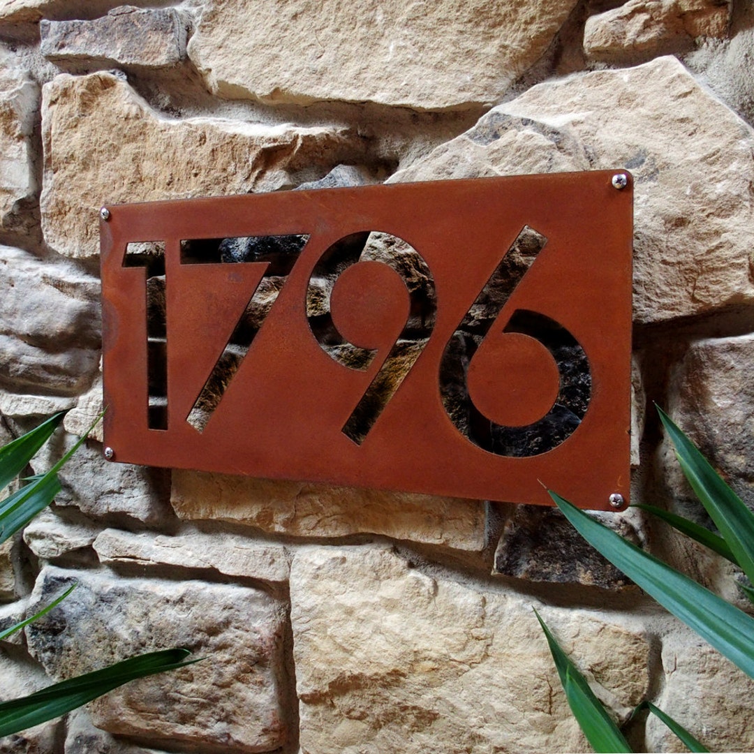 Rustic Modern Address Numbers: CUSTOM Modernist House Number Sign in ...