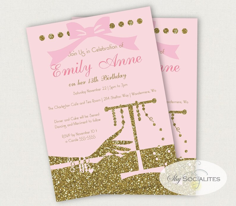 Jewelry Party Invitation Pink and Gold Bracelets Fashion | Etsy