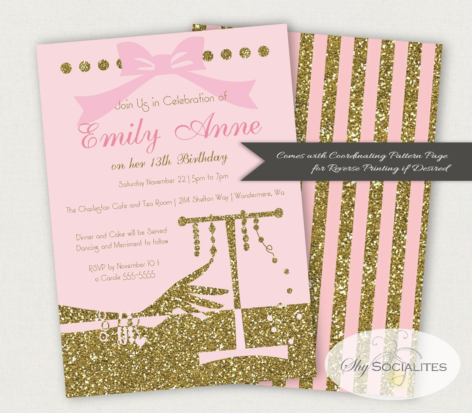 Jewelry Party Invitation Pink and Gold Bracelets Fashion | Etsy
