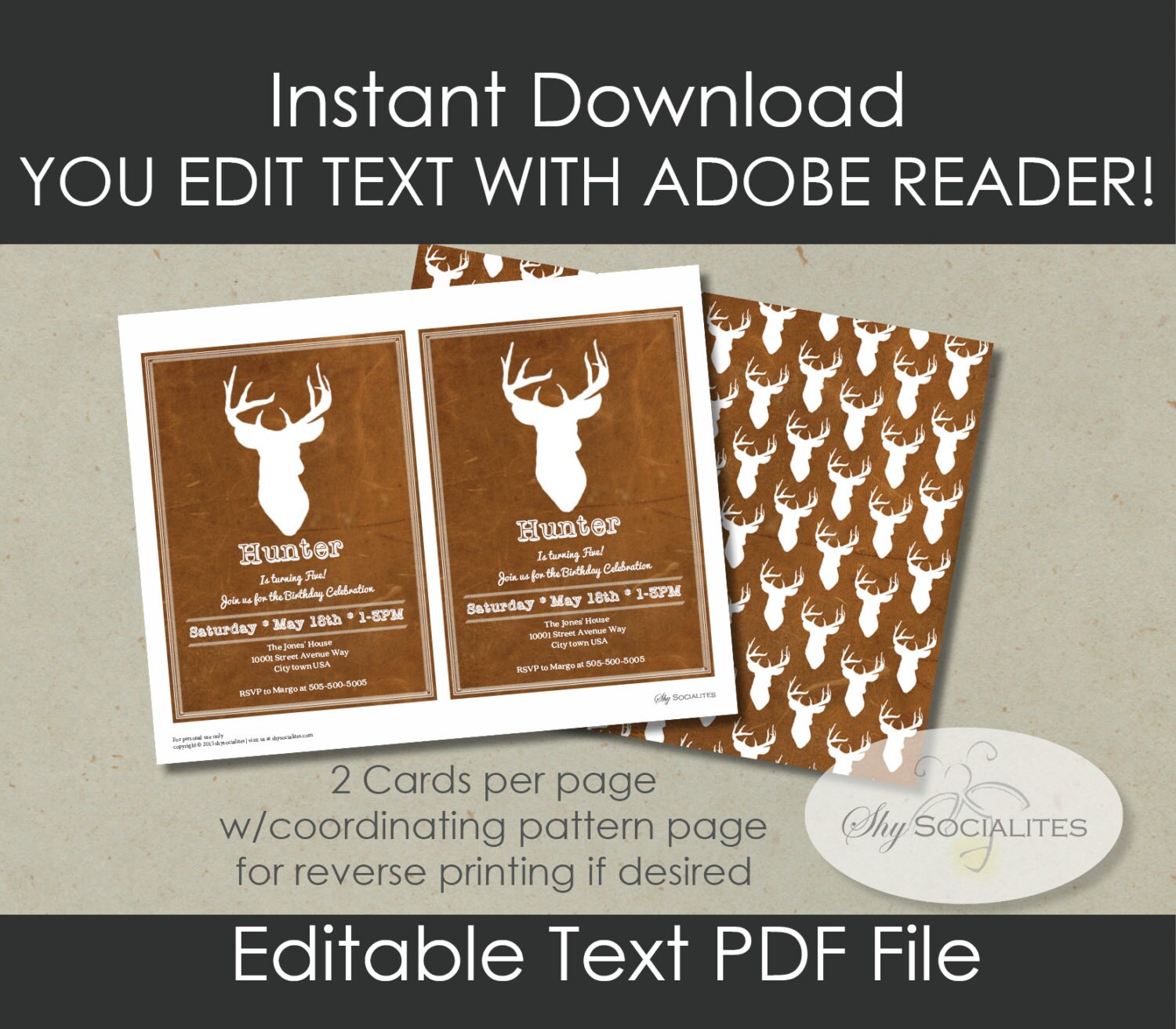 Deer Head Invitation Stag Birthday Party Baby shower Deer | Etsy