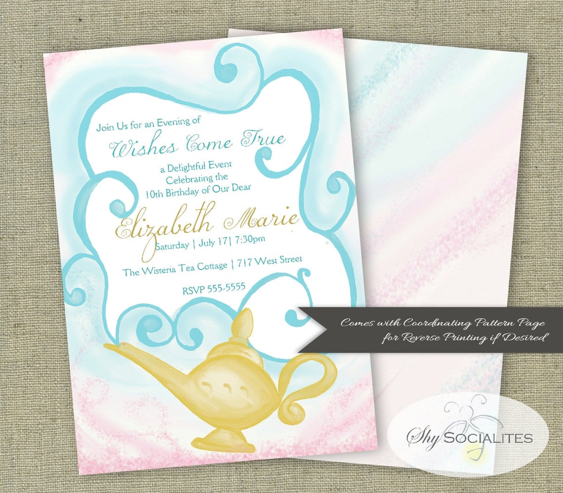 Magic Lamp Invitation Three Wishes Party Aladdin Magi | Etsy