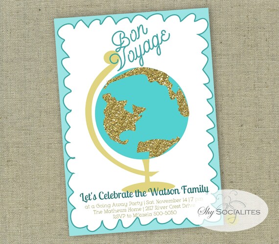 Going Away Party Invitation Bon Voyage Word Travel | Etsy