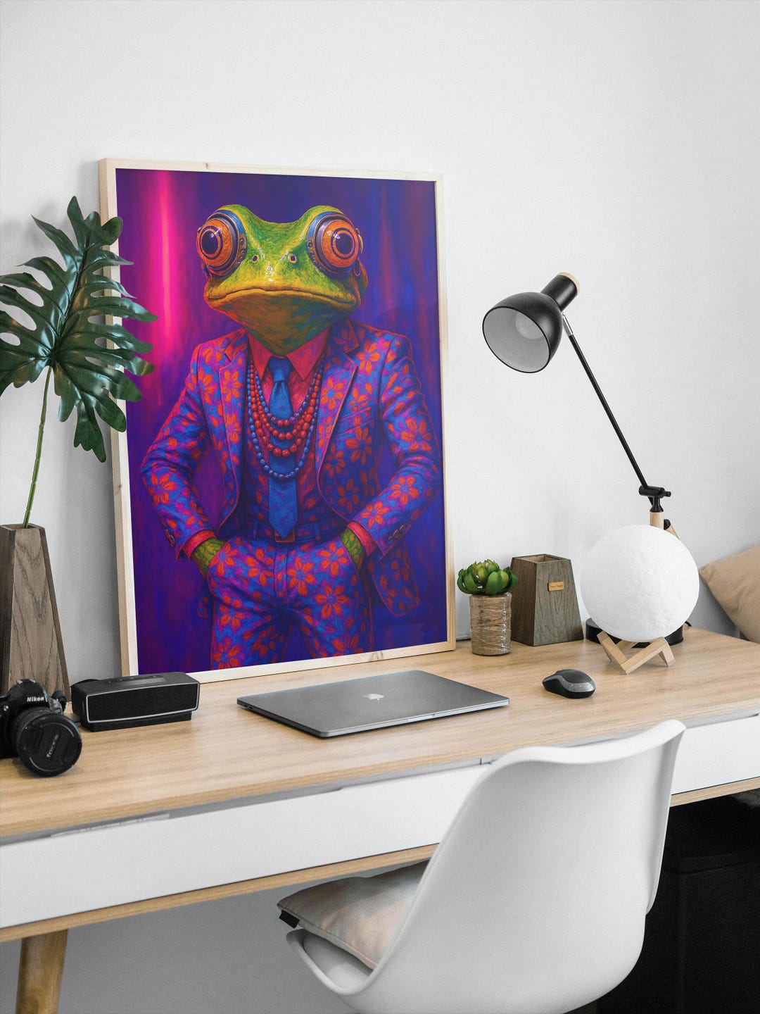 Psychedelic Frog Portrait Art Print: Surreal Floral Suit (digital ...
