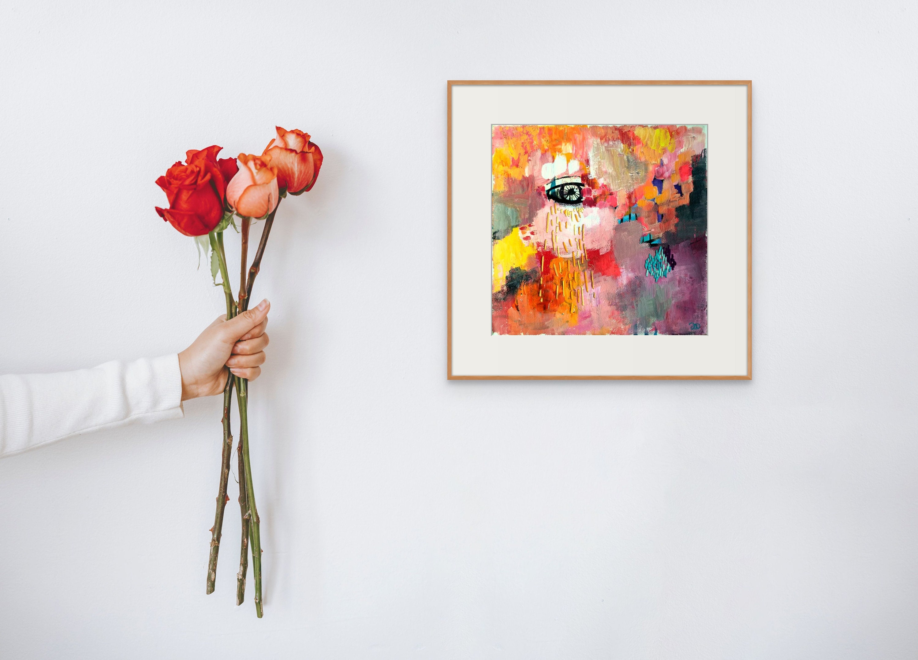 Mixed-media Art Print Creyes Abstract Art and Collage Painting With Embroidery for Abstract Art ...