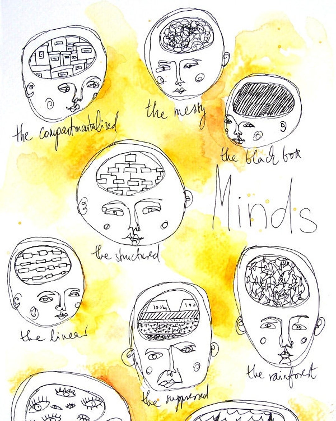 Original Drawing | Minds - Original Watercolor and Ink Drawing and ...