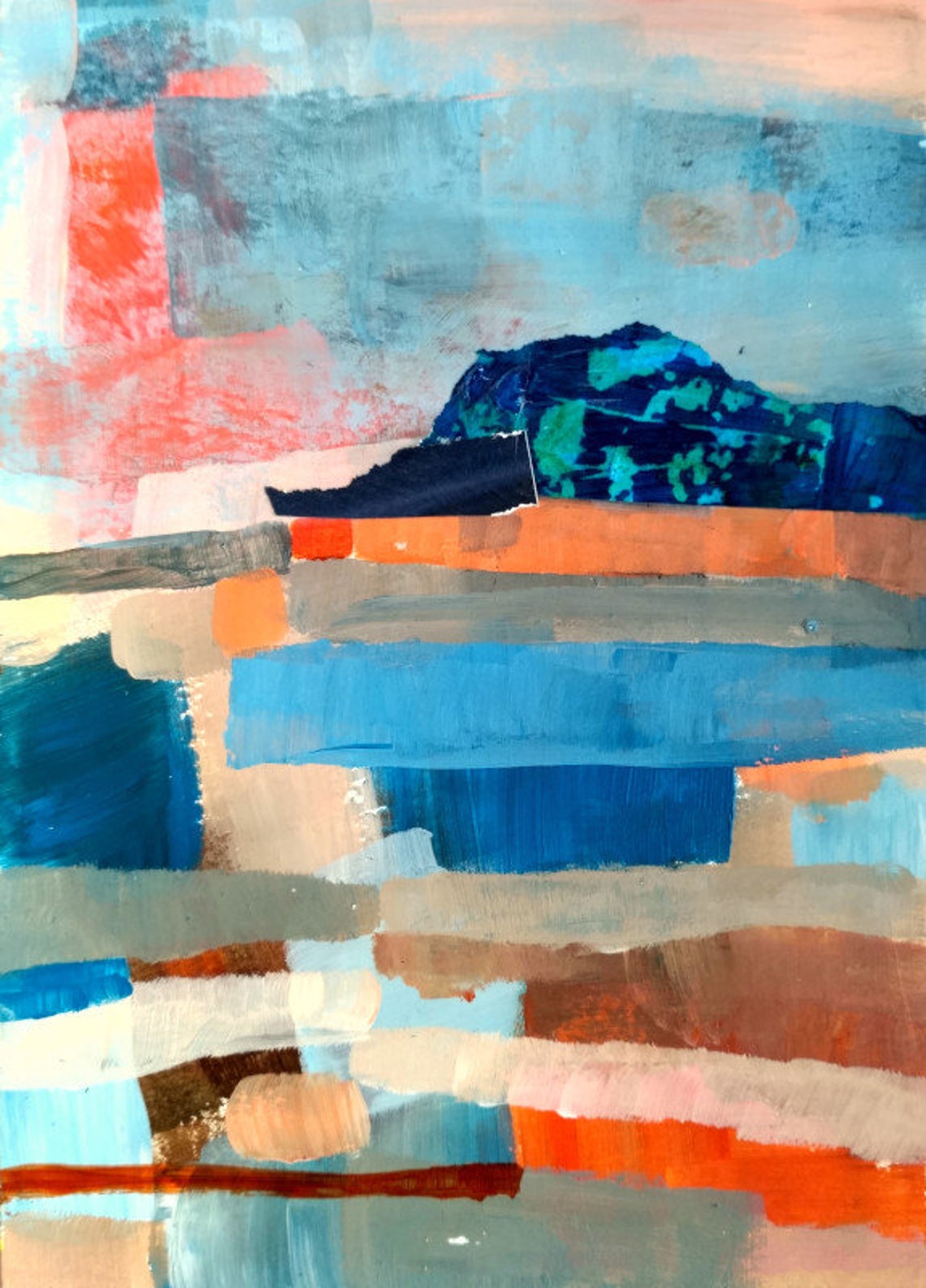 Burning Sky Mixed-media Art Print Abstract Landscape Acrylic and ...
