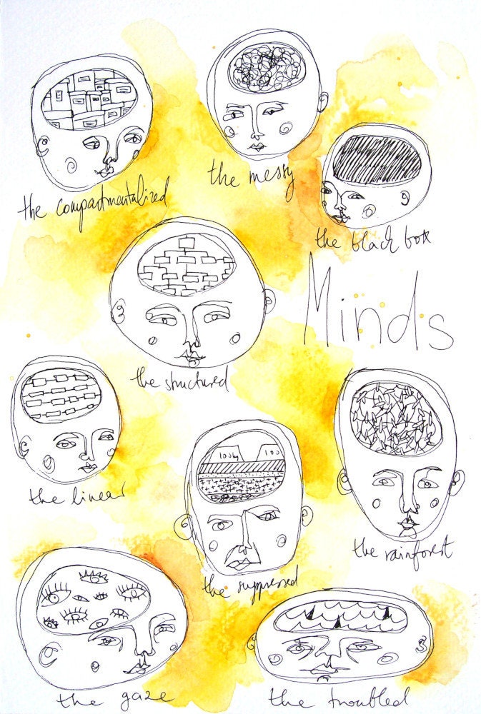 Art Print 'minds' Art Print of Original Watercolor and Ink Drawing and ...