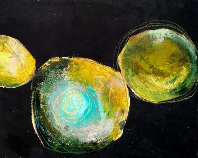 Planets Collide 1 Mixed-media Acrylic Art Print Minimalistic Abstract ...