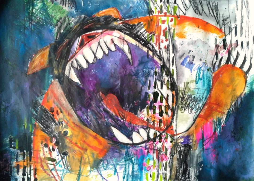 Raging Tiger Art Print of Mixed-media: Acrylics, Crayon and Pencils ...