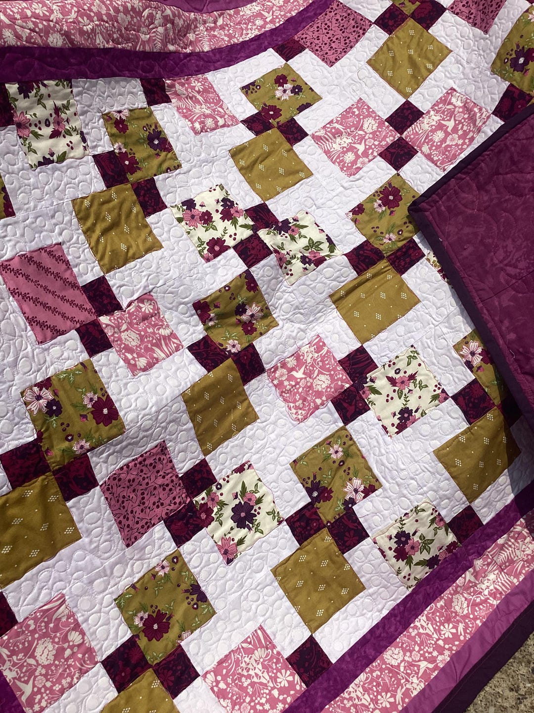 Quilts Homemade Plum and Mustard Color 52”x65” - Etsy