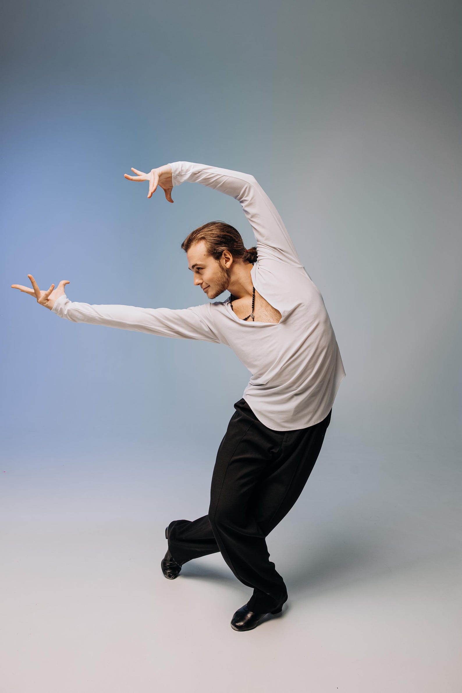 Men’s Latin Dance Shirt in Pure White – Deep V-neck Performance Top ...