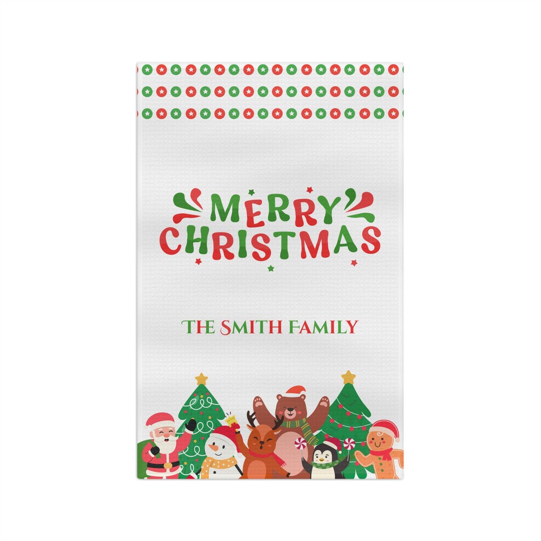 Merry Christmas Family Characters Microfiber Tea Towel | Personalized ...