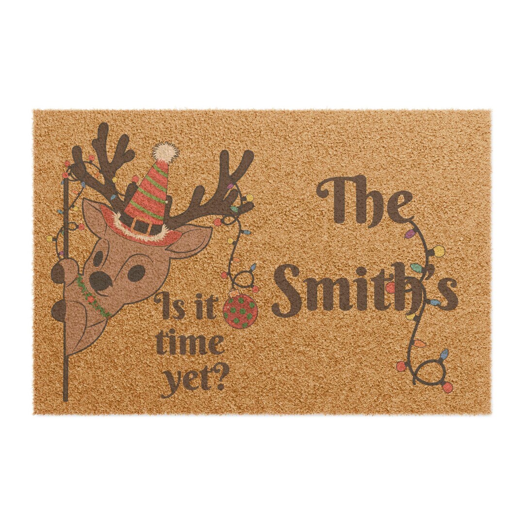 Doormat, Funny Reindeer Tangled in Lights Home Decor, Holiday Welcome ...