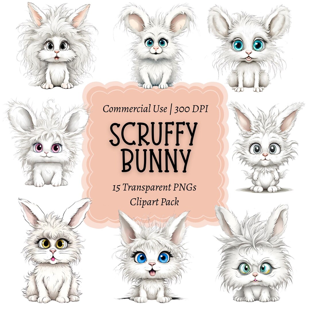 Scruffy Bunny Clipart - Fluffy Rabbit Image - Quirky Bunny - Cute ...