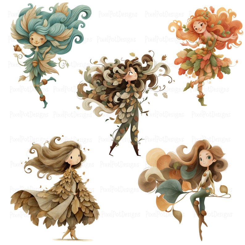 Whimsical Woodland Sprites Clipart - Watercolor Autumn Pngs - Cute ...