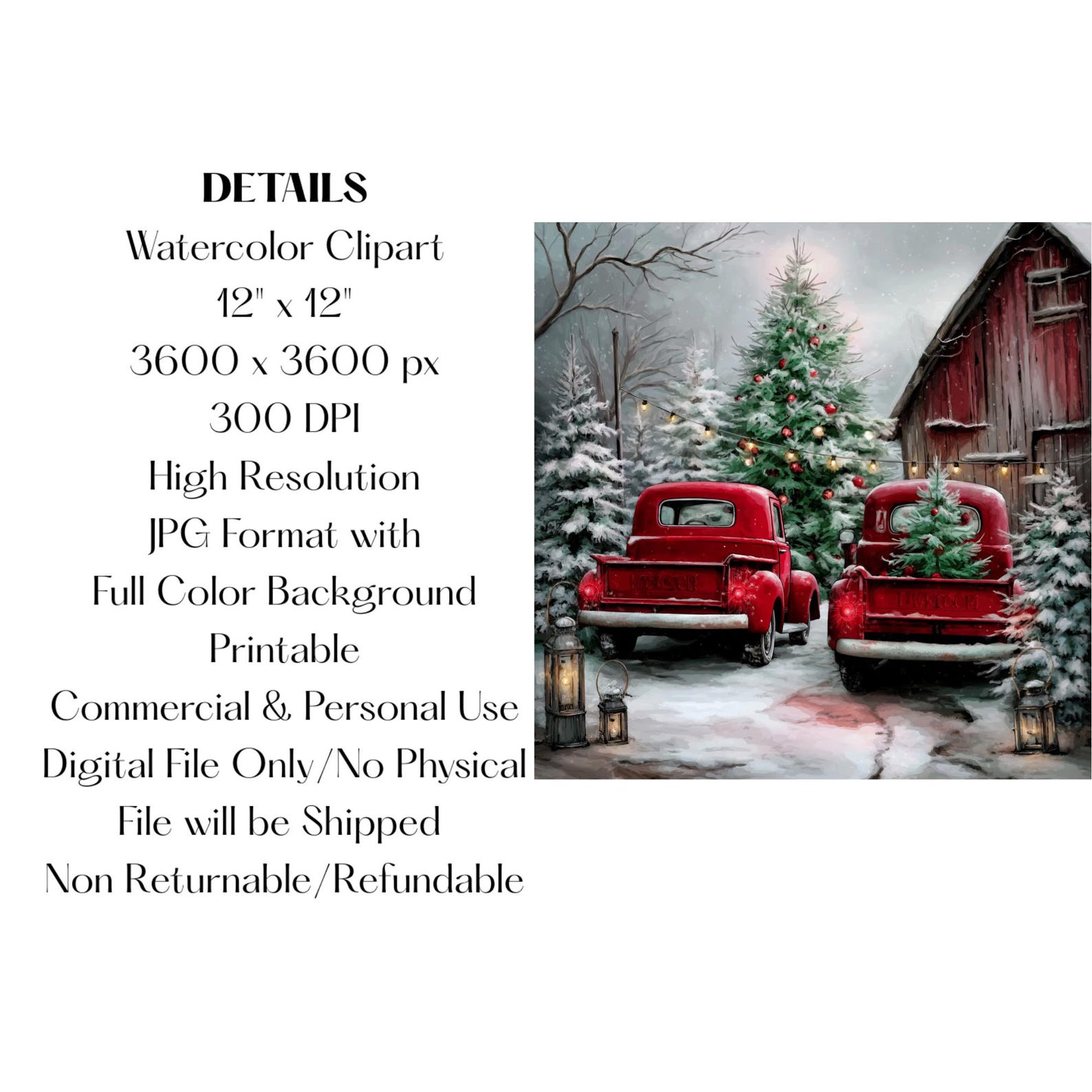 Country Christmas Clipart Set - Vintage Red Trucks, Quaint Farmhouses ...