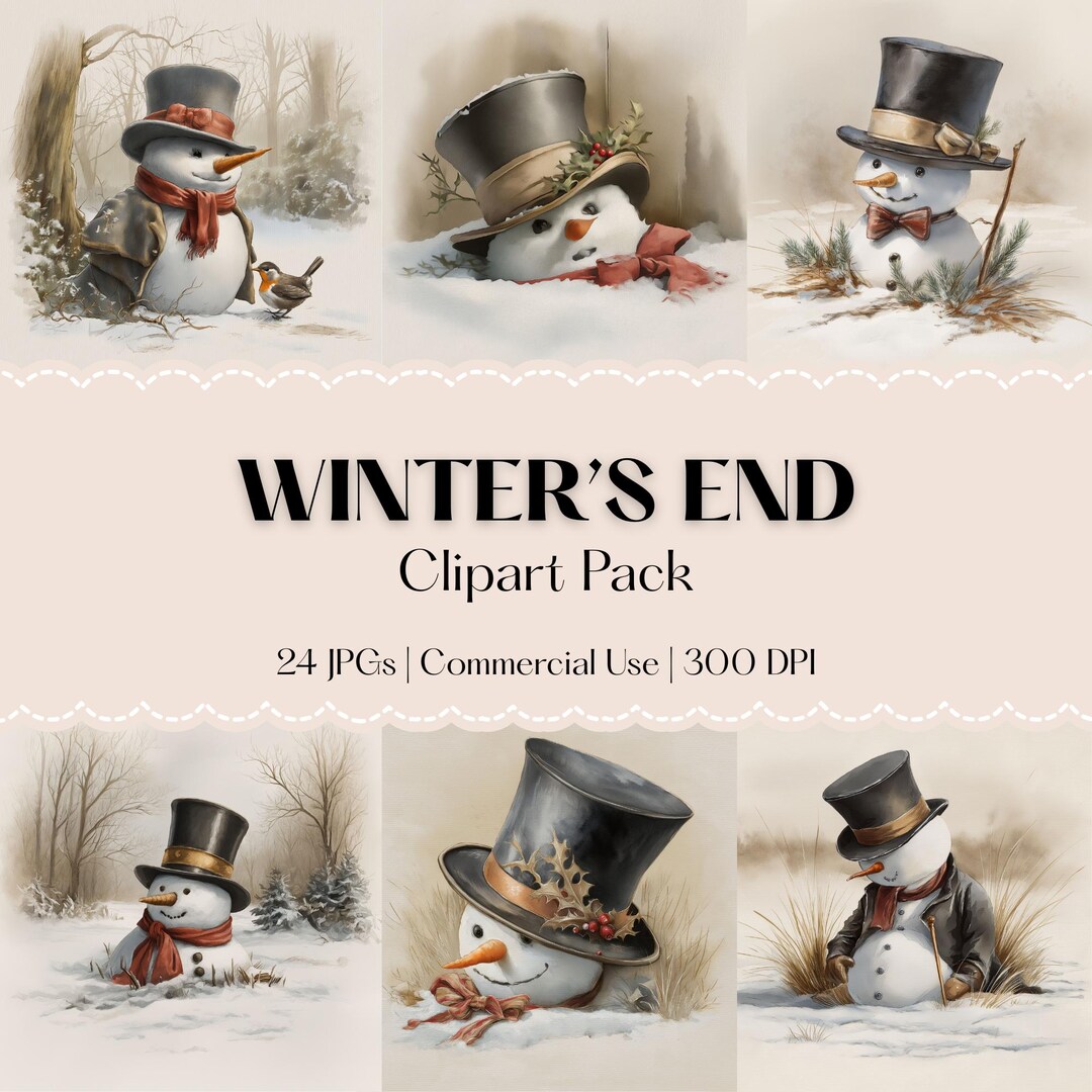 Winter's End - Melting Snowmen Clipart Set - Watercolor JPG ...